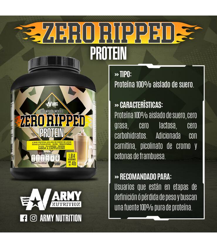 Zero Ripped Protein 4lbs de Army Nutrition sabor Capuchino